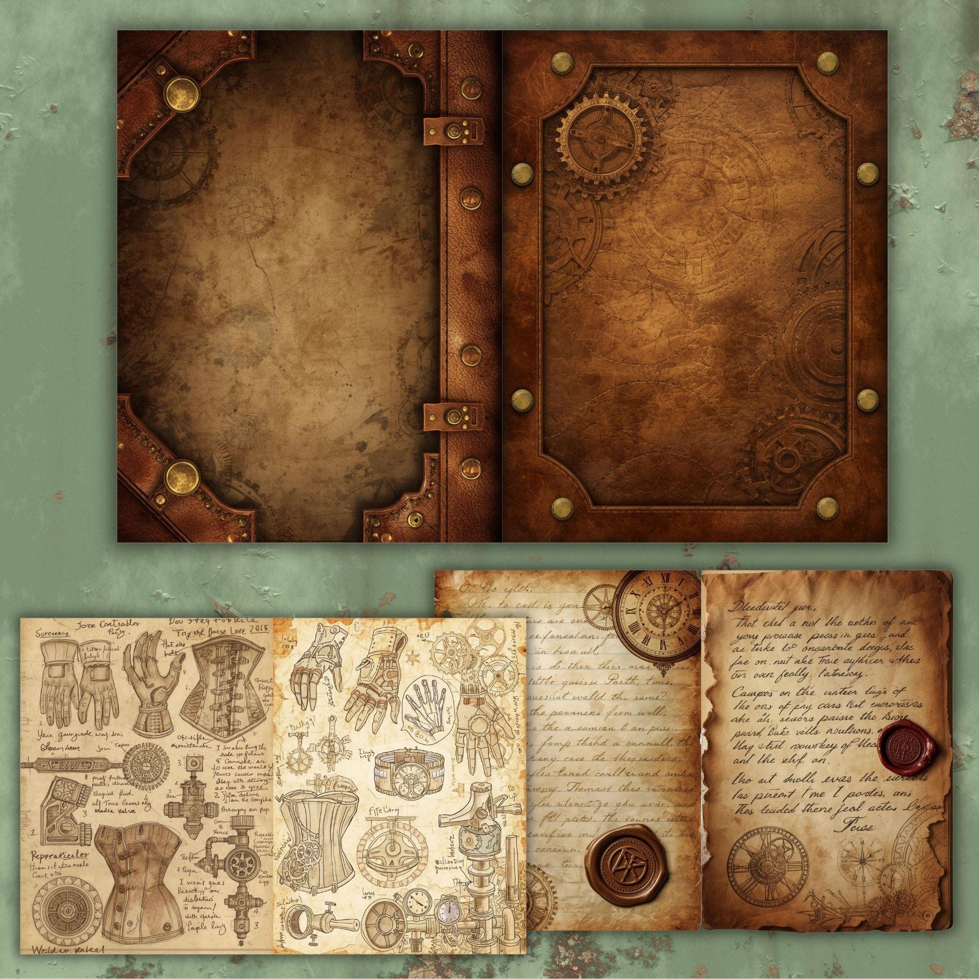 Steampunk Scrapbook Kit, Printable Papers, Digital Download - Etsy
