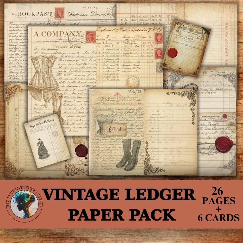 Vintage Ledger Paper Pack, Ephemera Cards (digital Download) - Etsy