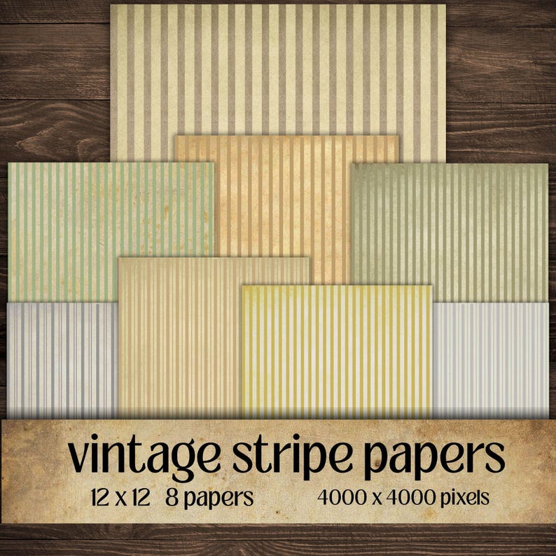 Vintage Stripe Digital Paper: Scrapbook Journal Pages (digital Download ...