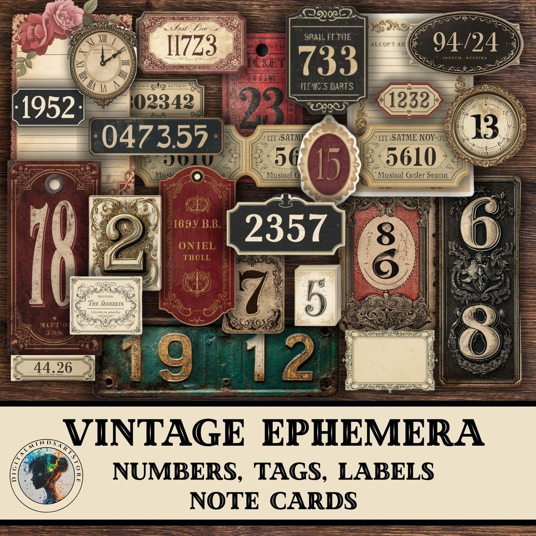 Vintage Ephemera,tags, Labels & Numbers,junk Journal Printables,digital ...