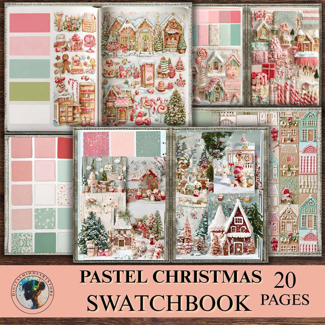Pastel Christmas Swatchbook, Whimsical Pages for Holiday Crafting Joy ...
