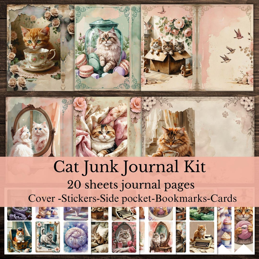 Cat Junk Journal Kit: Printable Pages & Stickers (digital Download) - Etsy