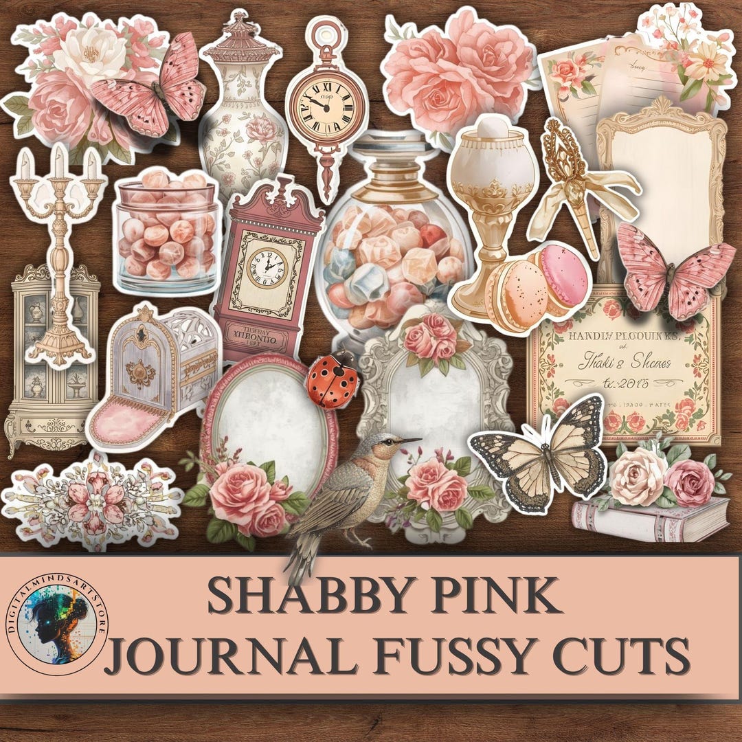 Pink Junk Journal Fussy Cuts, Shabby Chic Printable Ephemera - Etsy