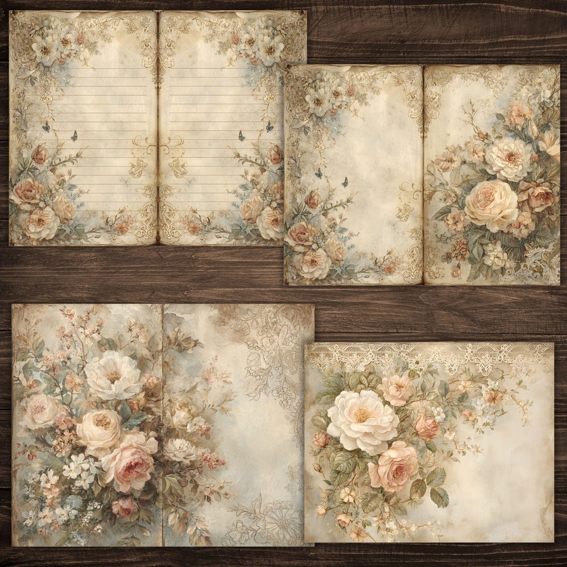 Elegant Floral Journal Pages, Vintage Scrapbook Kit (digital Download ...