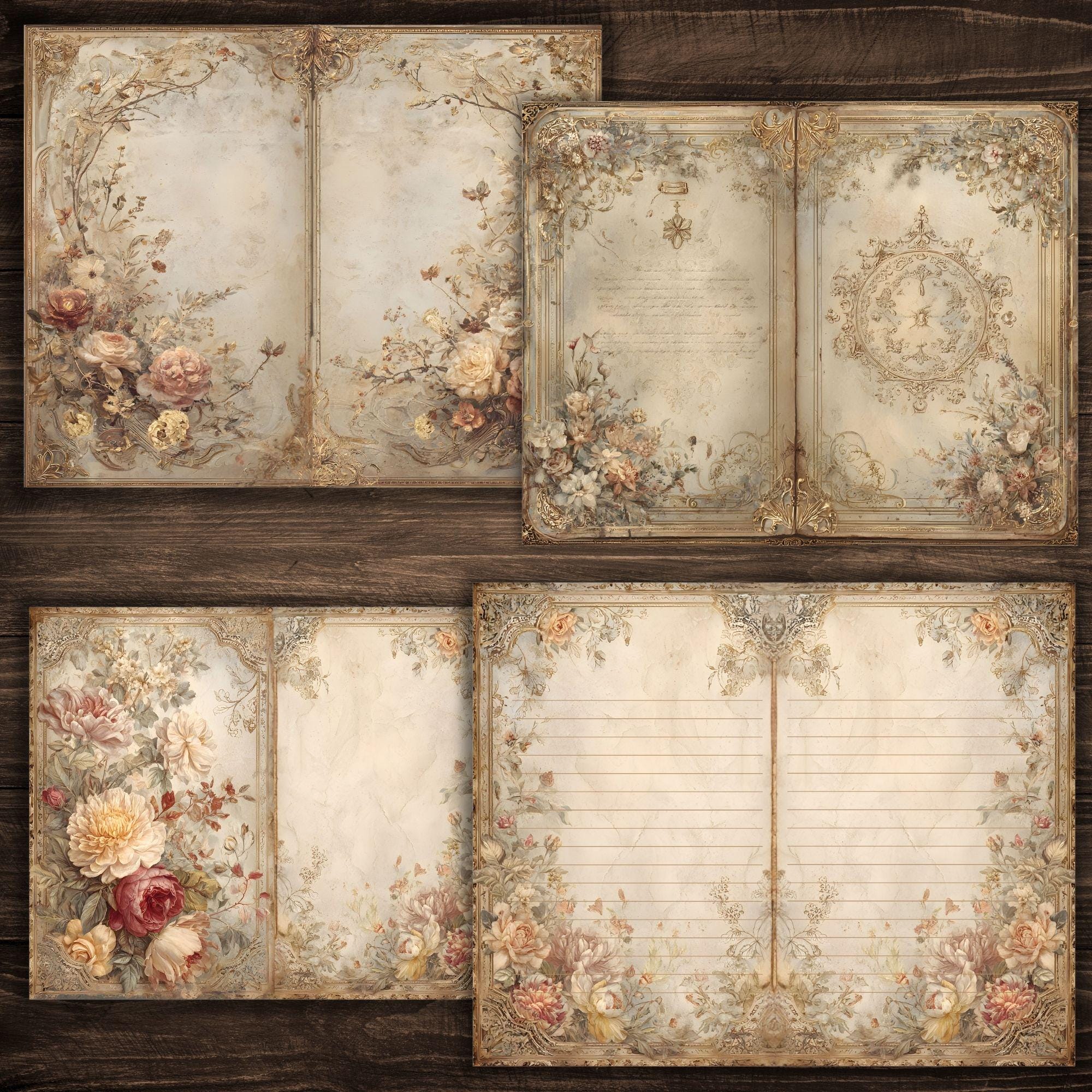 Elegant Floral Journal Pages, Vintage Scrapbook Kit (digital Download ...