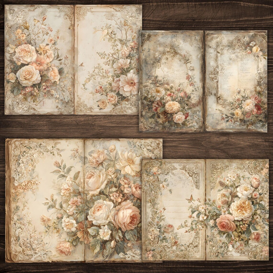 Elegant Floral Journal Pages, Vintage Scrapbook Kit (digital Download ...