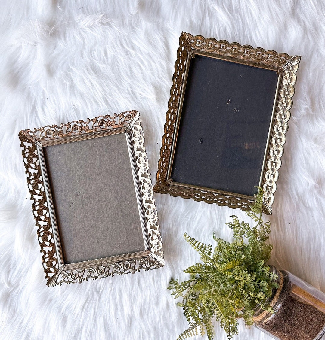 Vintage Gold Filigree Picture Frames Ornate Brass Metal Photo 5 X 7 ...