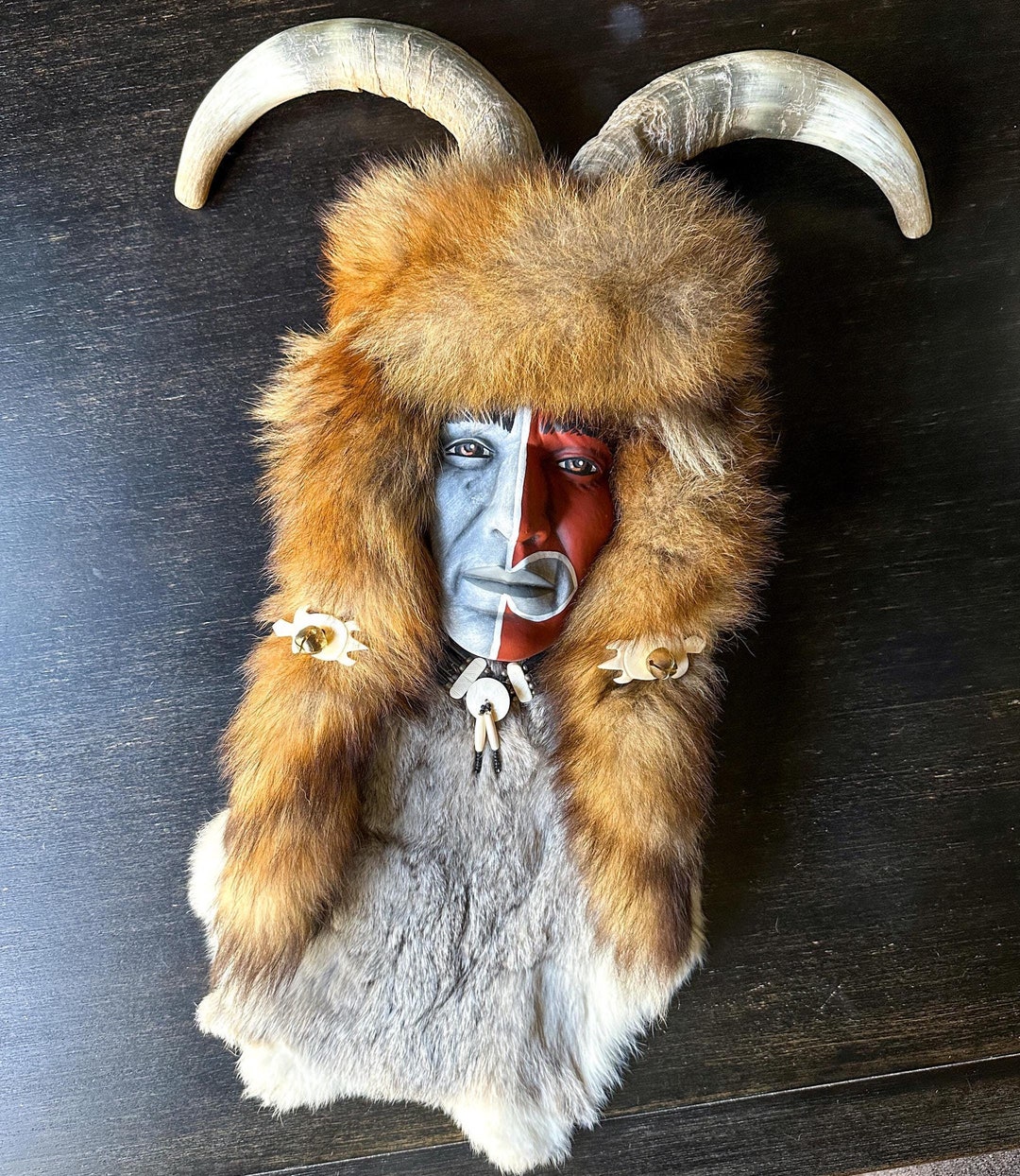Native American Spirit Mask Horn Fur Wall Hanging Plaque Hand Painted Unsigned - Etsy