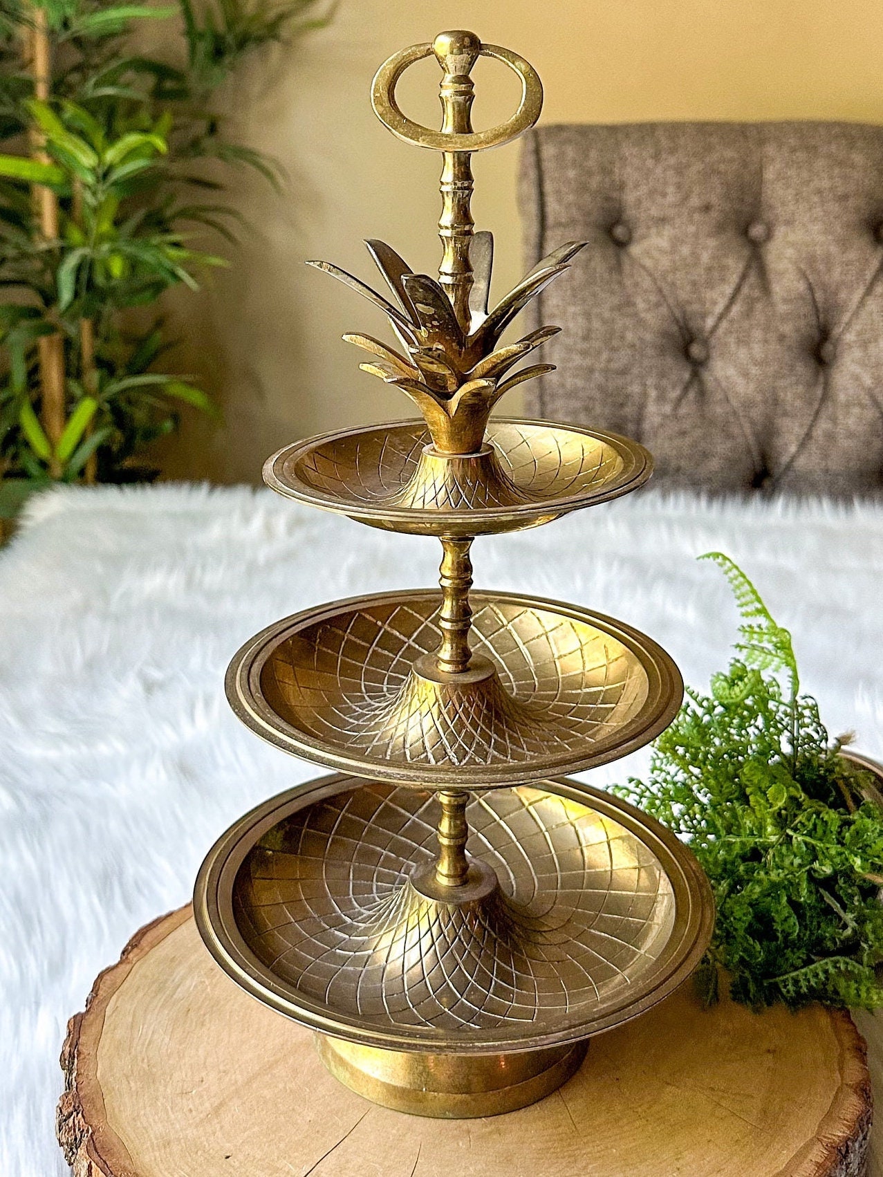 Vintage Large Brass Pineapple Tray Hollywood Regency Brass Pineapple ...