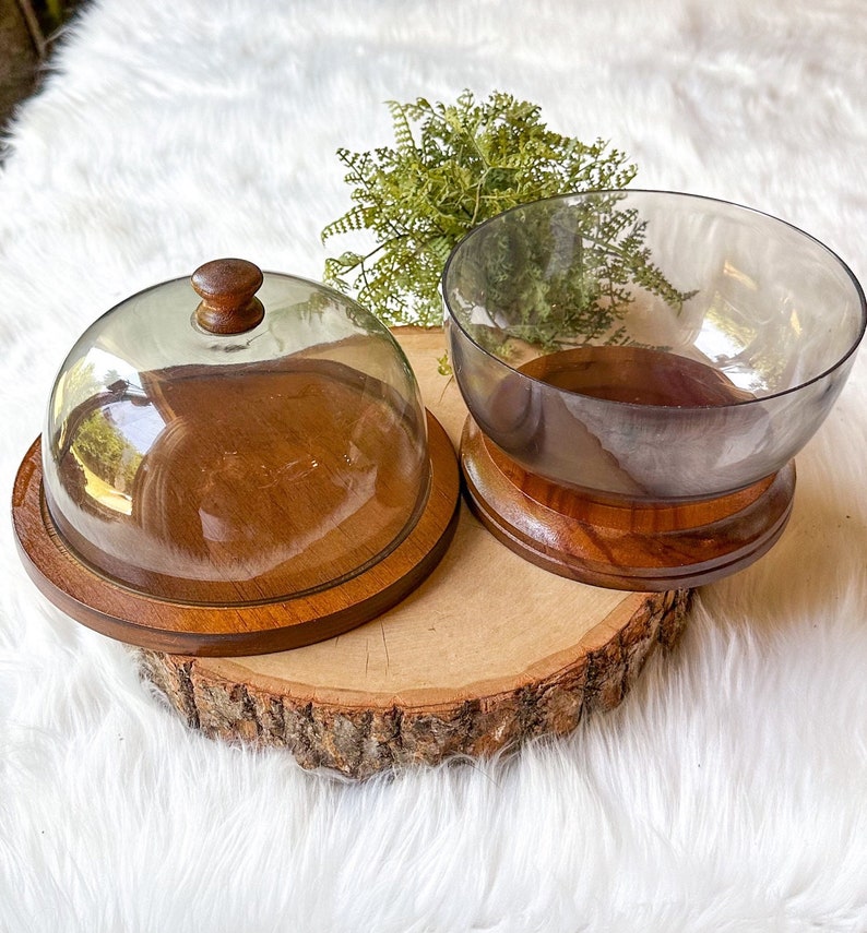 Retro Cheese Board Cracker Cloche Wood Acrylic Dome Bowl Sphere ...