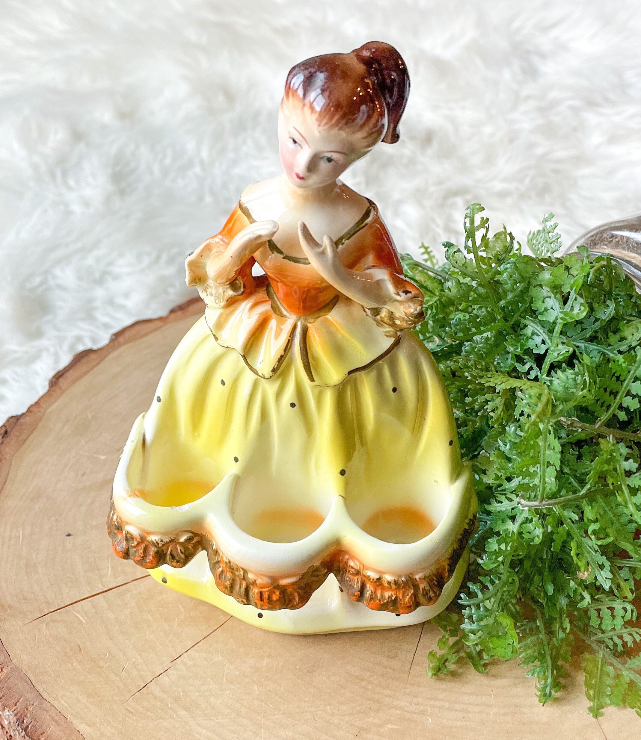Vintage Chadwick Girl Figural Lipstick Holder | Yellow Orange Dress ...