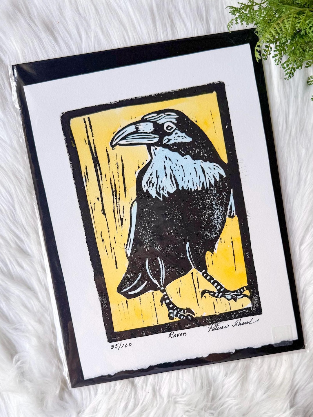 Vintage Raven Patrice Shook Hand Carved Lino Print 8 X 10, Color ...