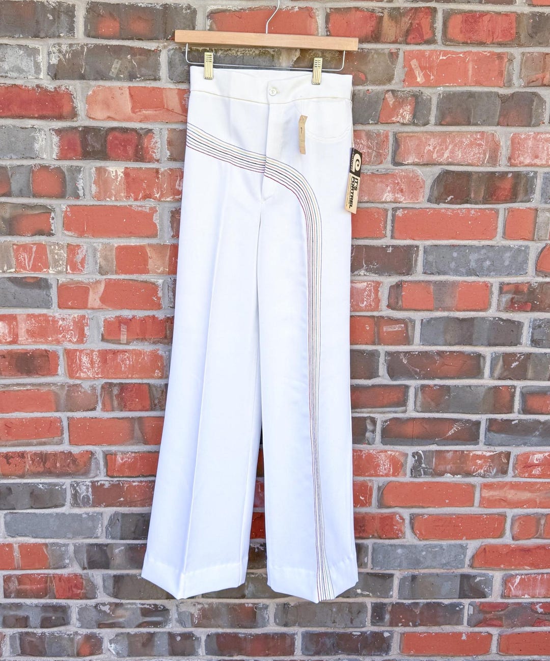 NOS Vintage 70's Sears Jr Bazaar High Waist White Bell Bottoms Rainbow ...