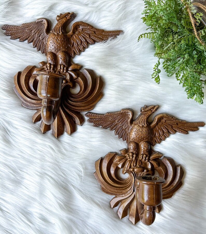 Vintage Sexton American Eagle Wall Hanging Taper Candle Holders Metal ...