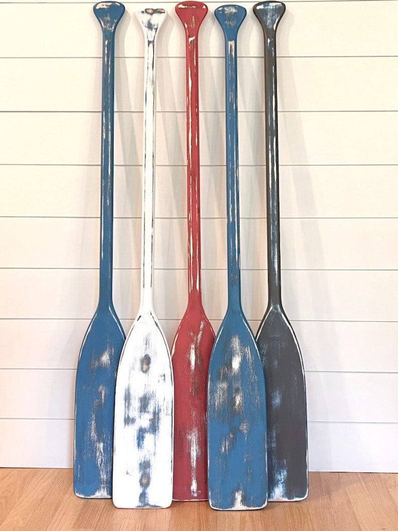 Set of 2 Hand Painted Canoe Paddles: Distressed Antique Style Marine ...