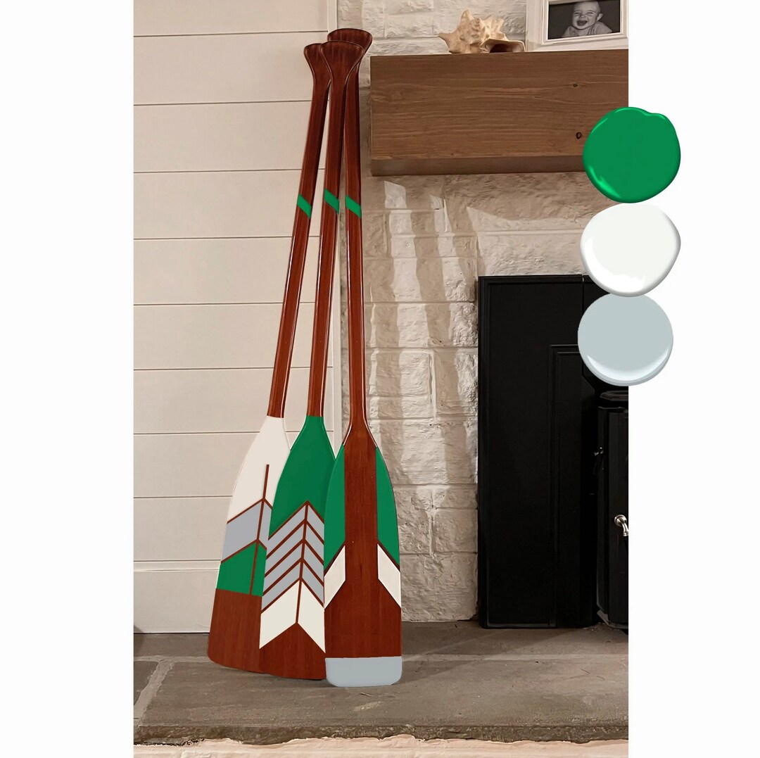 Hand Painted Canoe Paddle Set of 3: Kelly Green Feather Decor SQ - Etsy