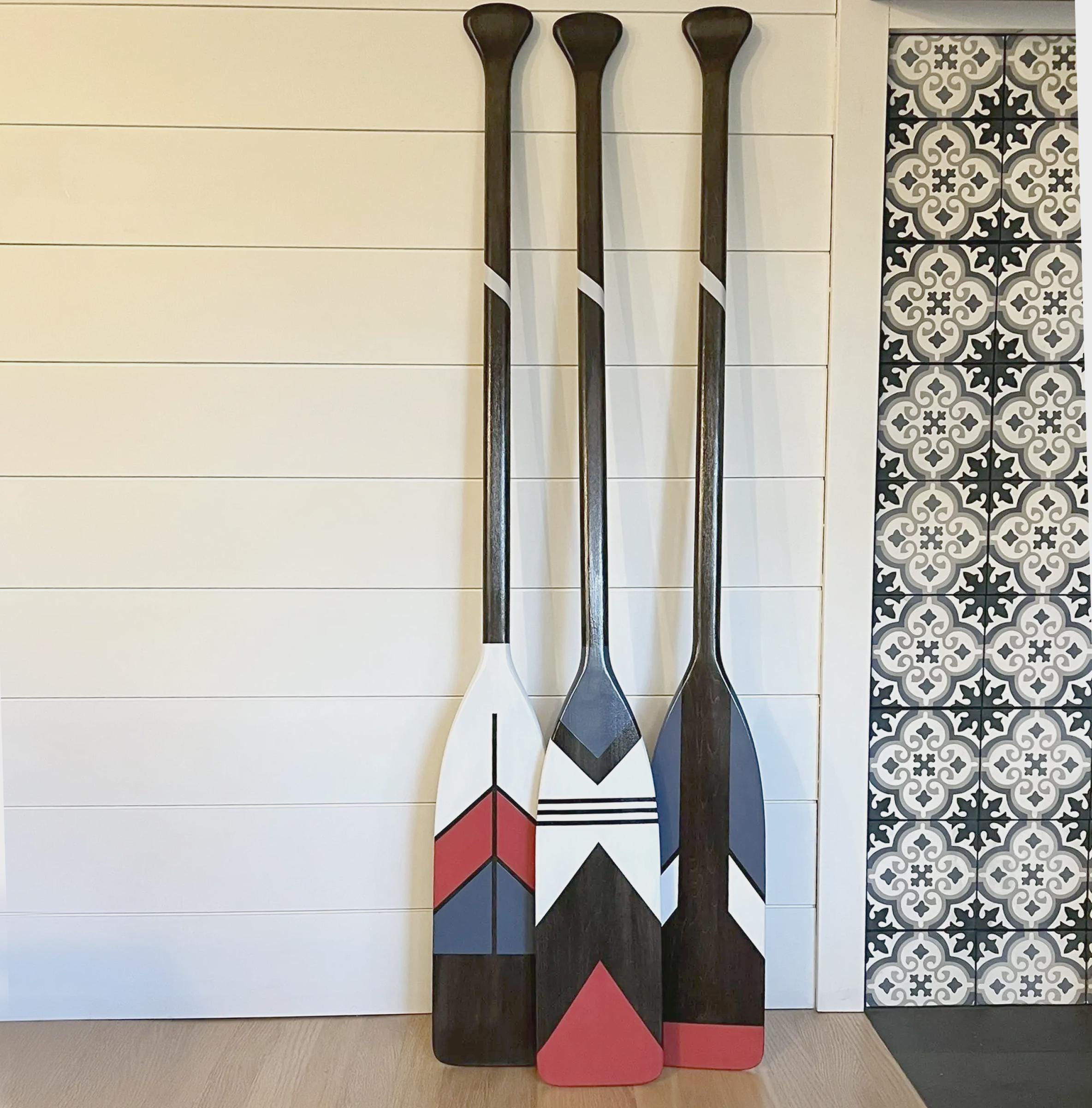 Set of 4 Hand Painted Nautical Paddles: Red White & Blue Canoe Oars SQ ...