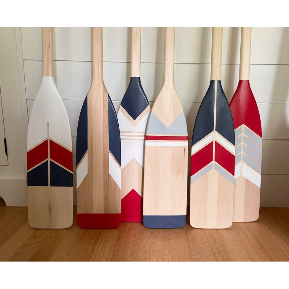 Set of 4 Hand Painted Nautical Paddles: Red White & Blue Canoe Oars SQ ...