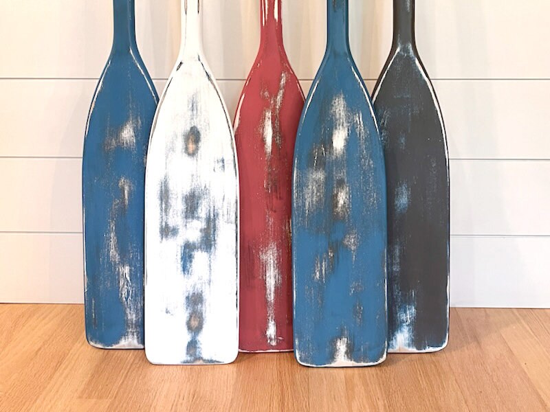 Set of 2 Hand Painted Canoe Paddles: Distressed Antique Style Marine ...