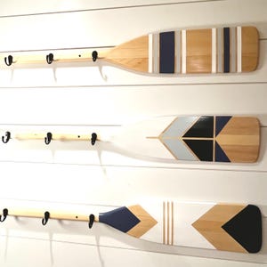Handmade Painted Paddle Hook Rack: Nautical Navy Coastal Decor SQ - Etsy