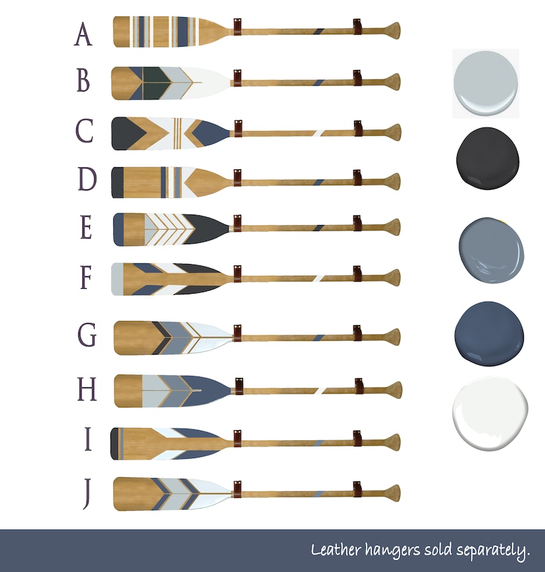 Hand Painted Canoe Paddle Oar Wall Art - Coastal Nautical Navy Set of 5 ...