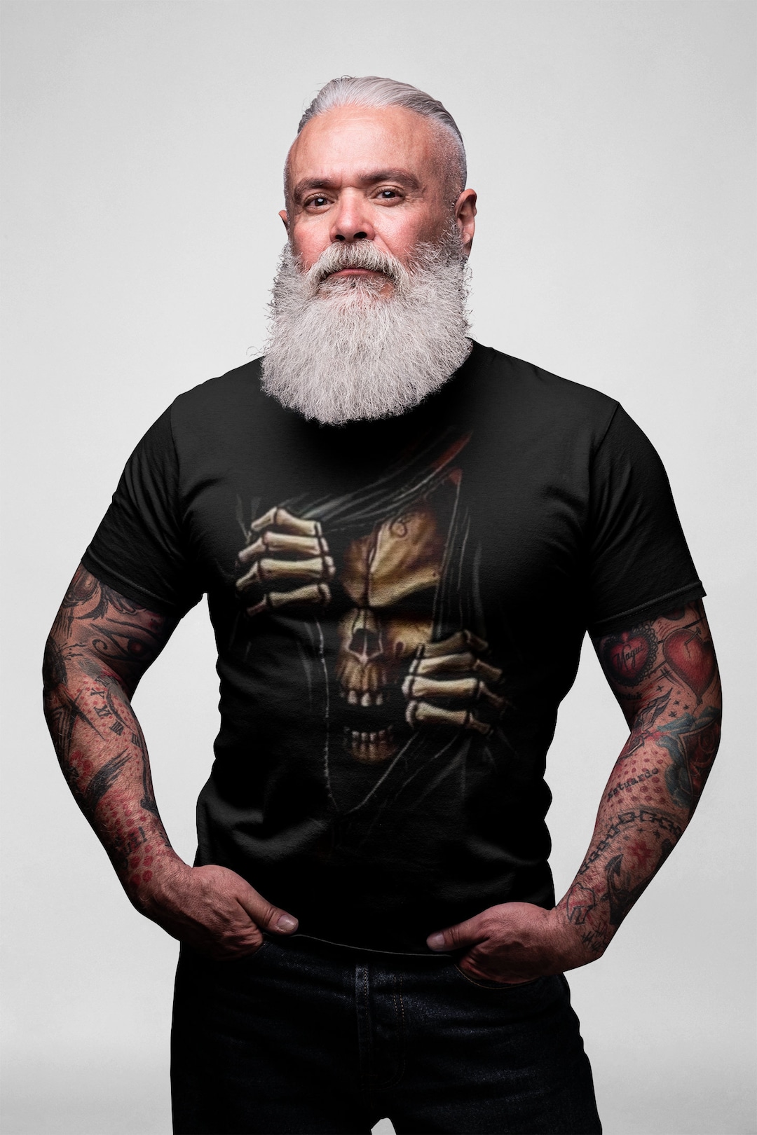 Skull T-shirt: Grim Reaper Graphic Tee, Skeleton Head, Halloween ...