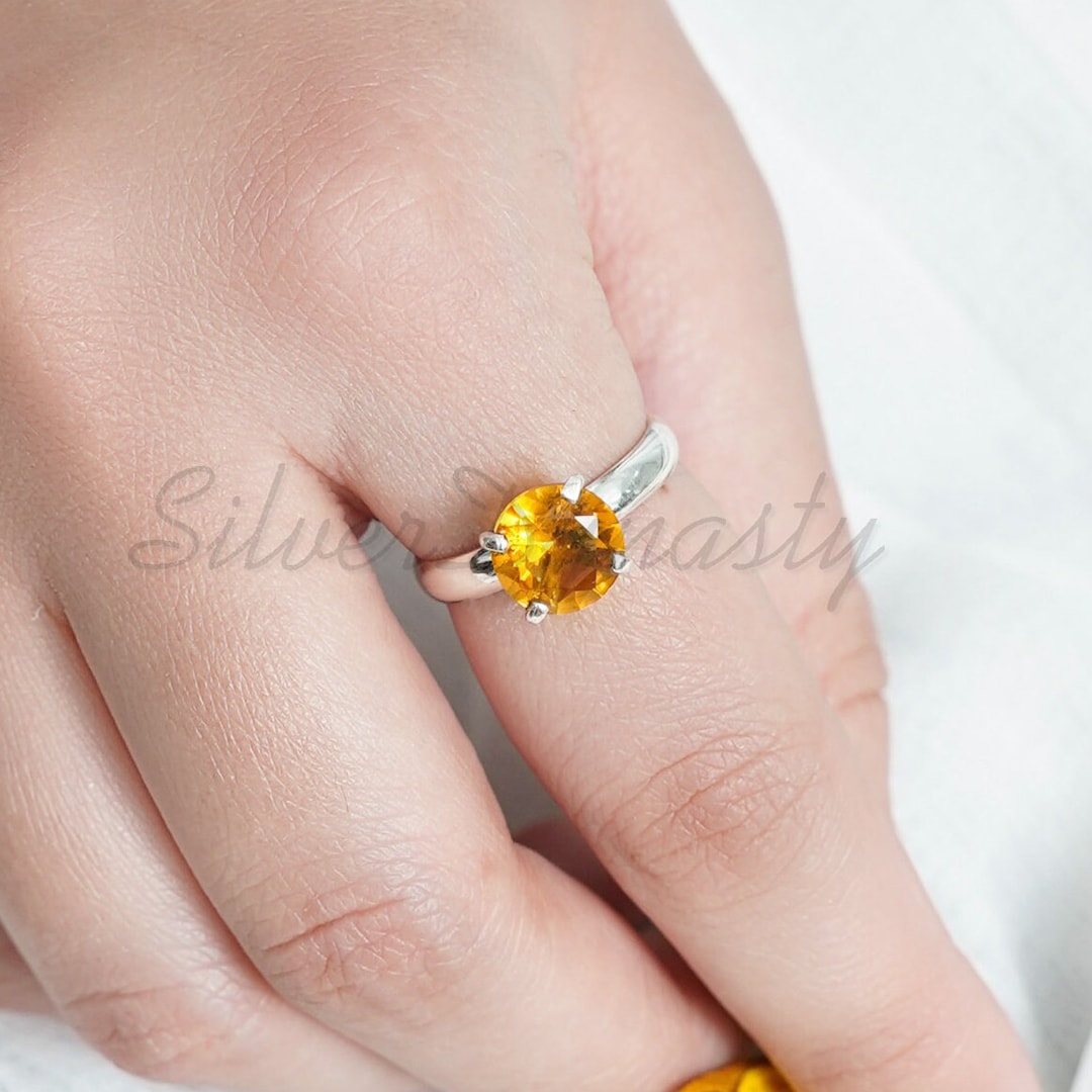 Natural Citrine Ring, Yellow Birthstone, Citrine Ring Sterling Silver ...