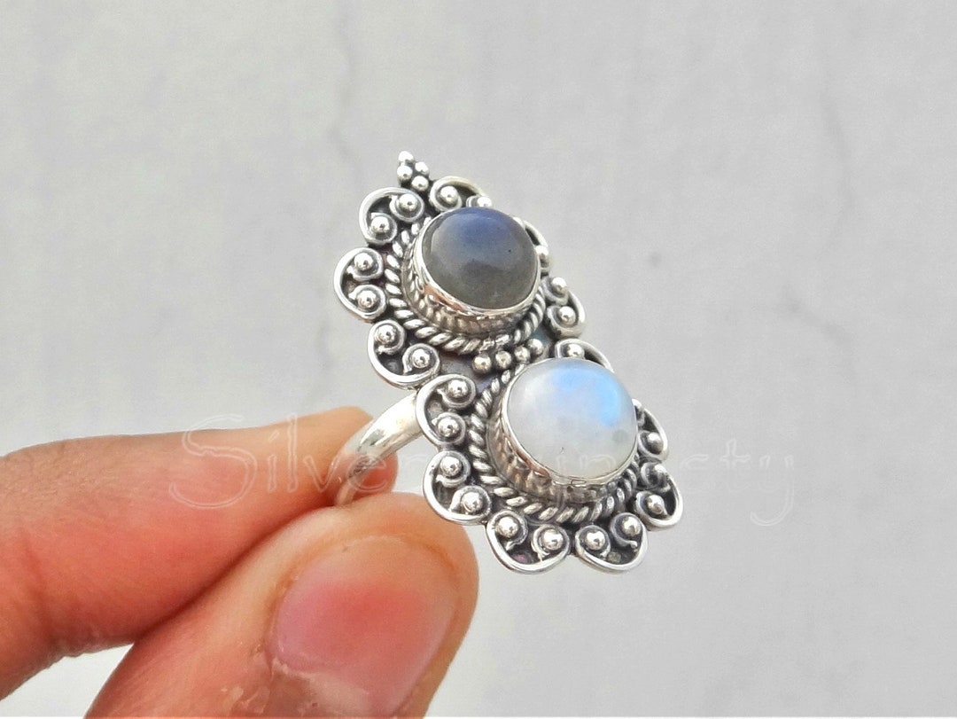 Rainbow Moonstone Labradorite Ring: Handmade 925 Sterling Silver - Etsy