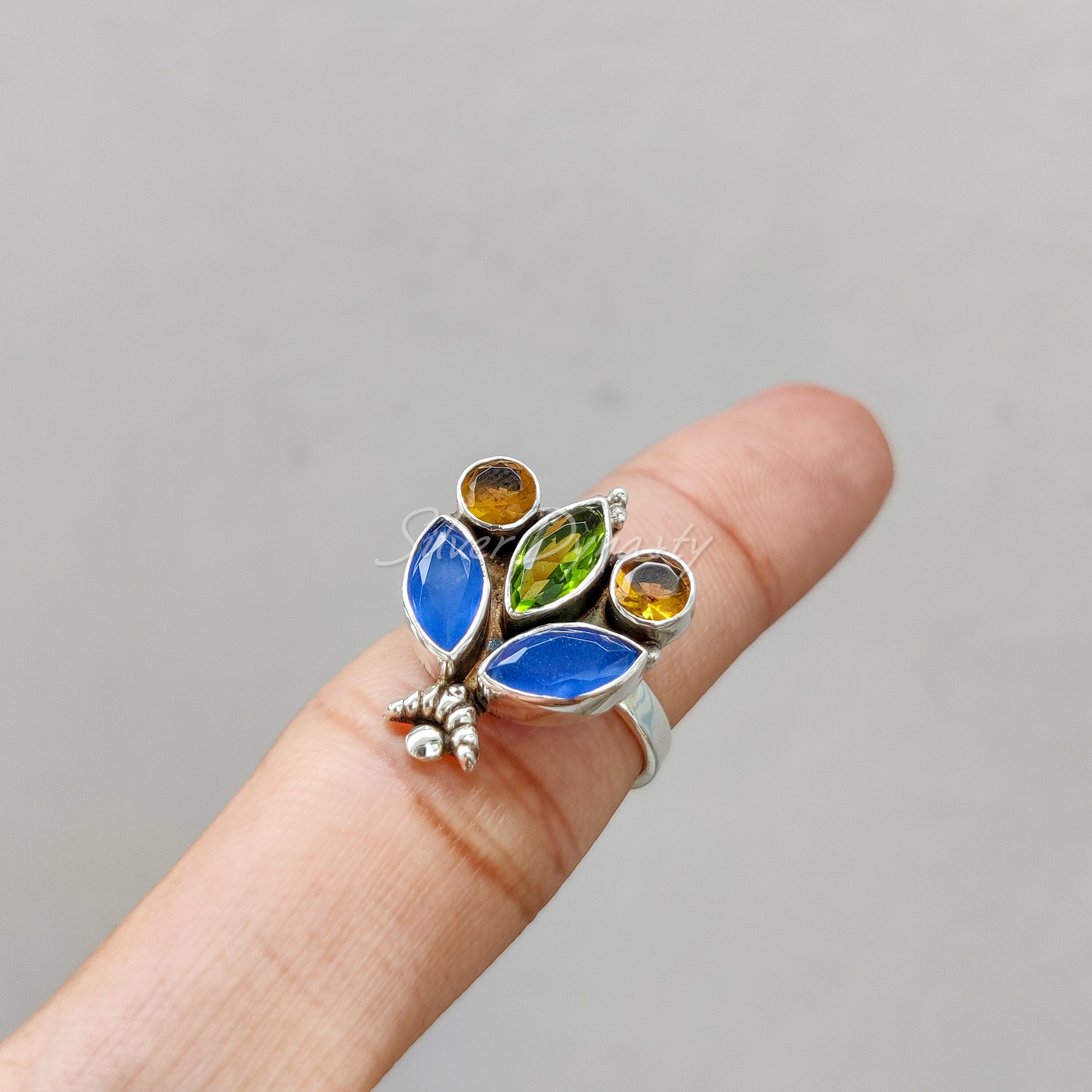 Chalcedony Ring Peridot Ring 92.5% Sterling Silver Ring | Etsy