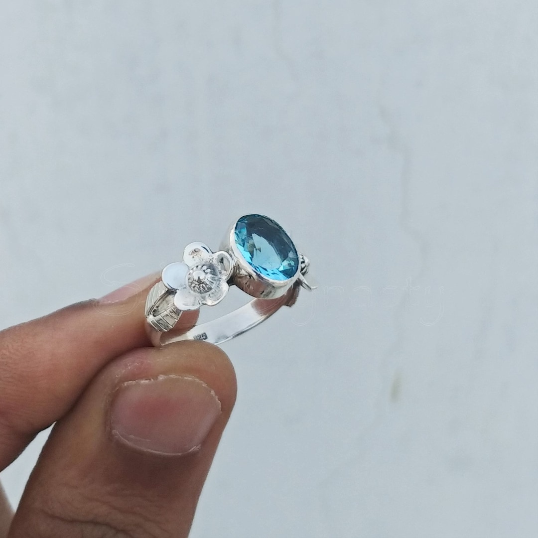 Natural Blue Topaz Ring, 925 Solid Sterling Silver Ring, Silver Blue ...
