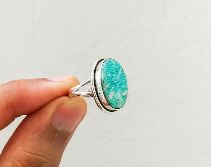 Amazonite Ring, 925 Solid Sterling Silver Ring, Oval Amazonite Ring ...