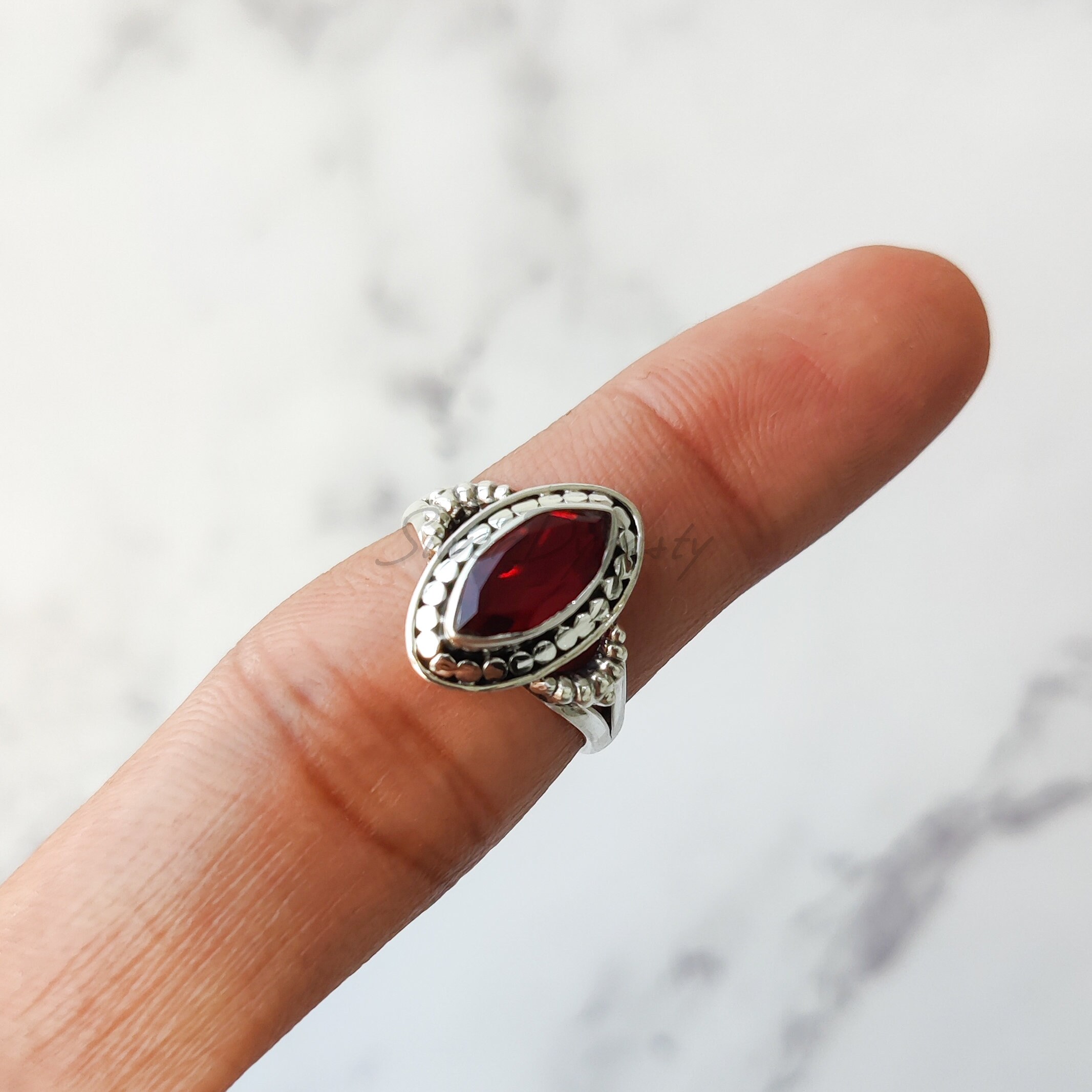 Natural Garnet Ring 925 Solid Sterling Silver Ring Silver | Etsy