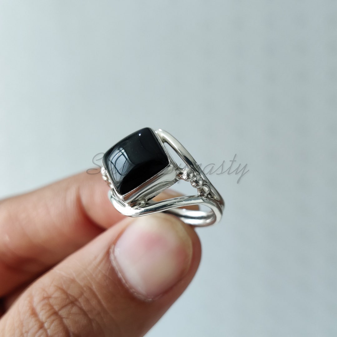 Handmade Square Black Onyx Ring: 925 Sterling Silver - Etsy