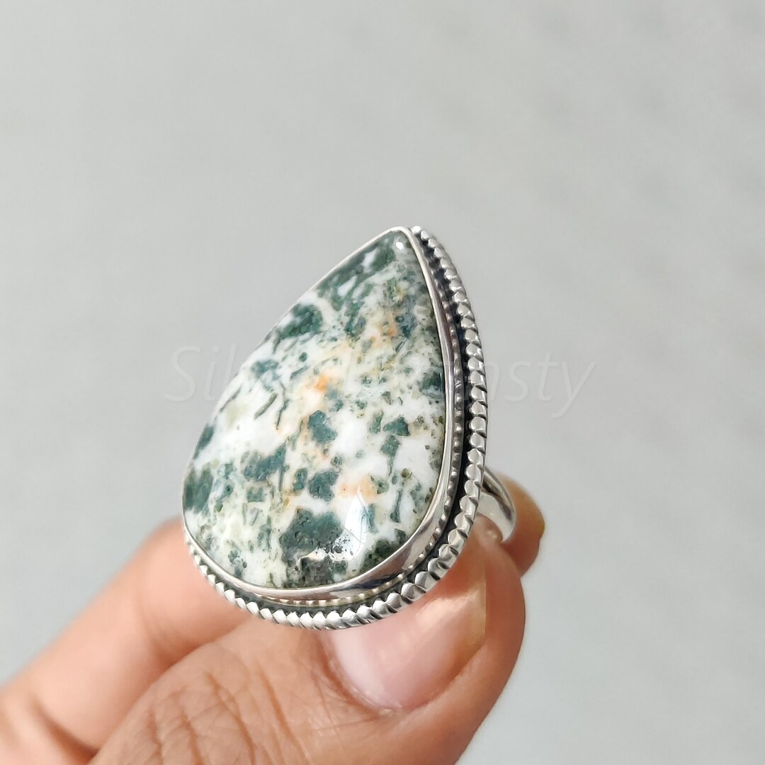 Handmade Pear Tree Agate Ring: Sterling Silver Big Stone Ring - Etsy