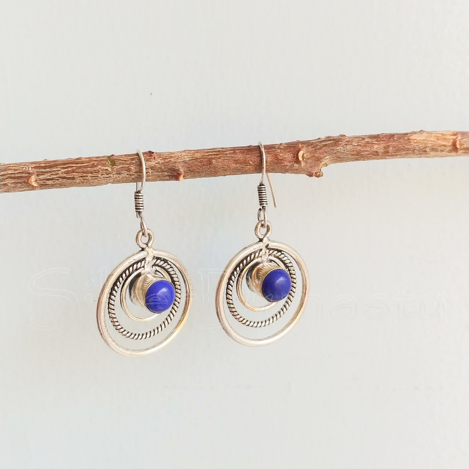 Lapis Earrings 925 Solid Sterling Silver Earrings Silver Etsy