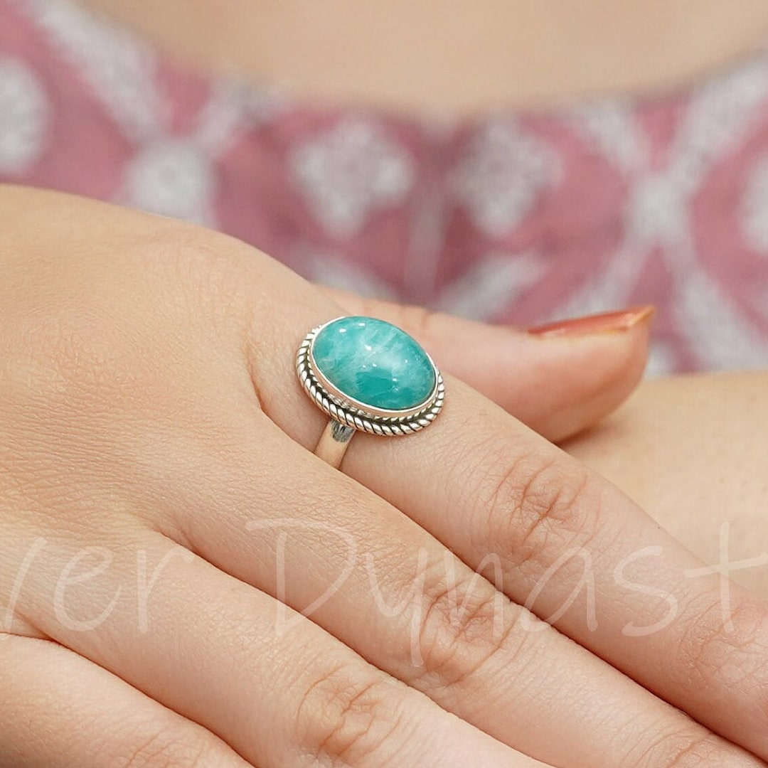 Amazonit Ring, 92.5 Massiv Sterling Silber Ring, Oval Amazonit Ring ...