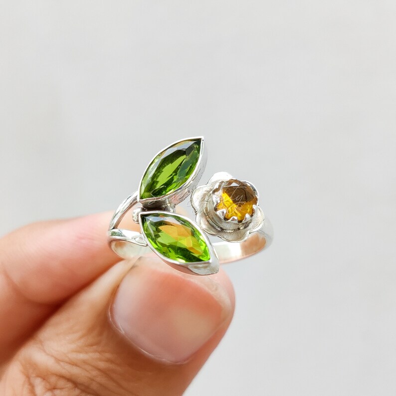 Beautiful Peridot & Citrine Ring 925 Solid Sterling Silver - Etsy