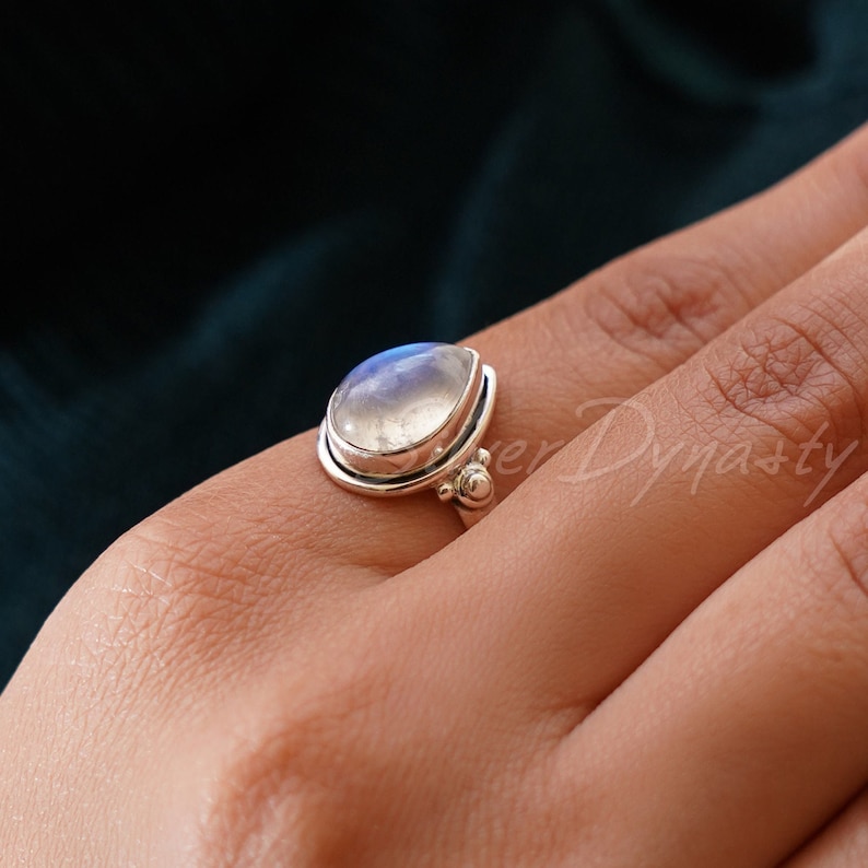 Pear Rainbow Moonstone Ring: Handmade 925 Sterling Silver Boho Ring - Etsy