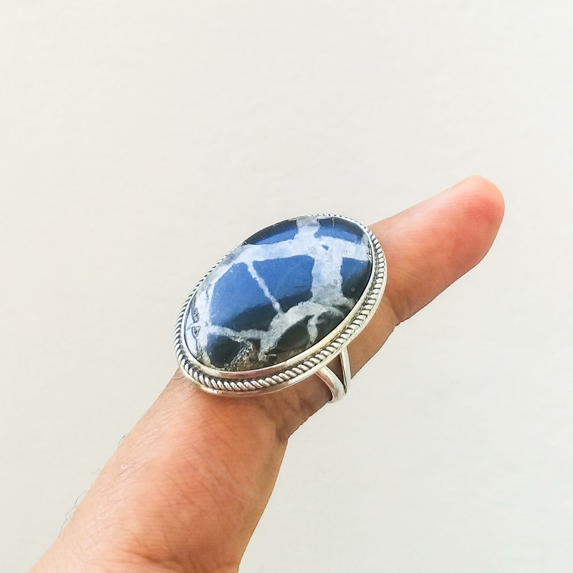 Black Septarian Ring 925 Solid Sterling Silver Ring Boho - Etsy