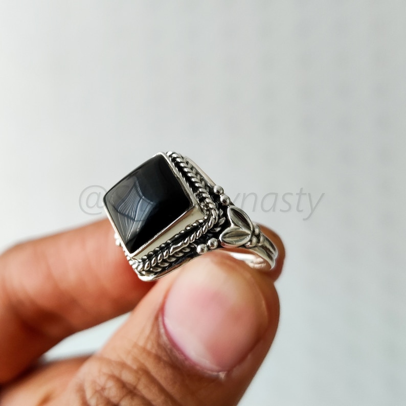 Handmade Square Black Onyx Ring: 925 Sterling Silver - Etsy