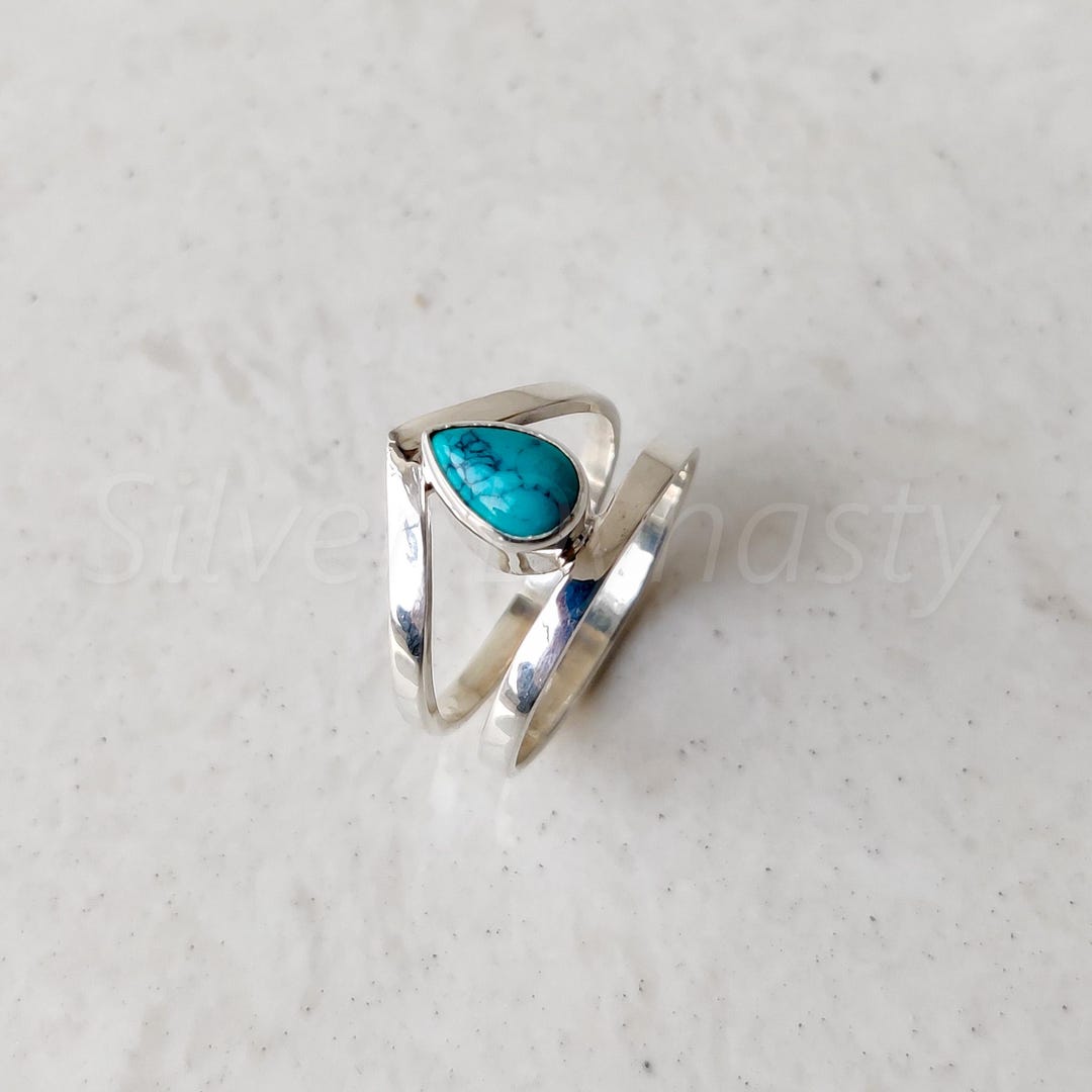 Pear Turquoise Sterling Silver Ring: Handmade Boho Statement Jewelry - Etsy