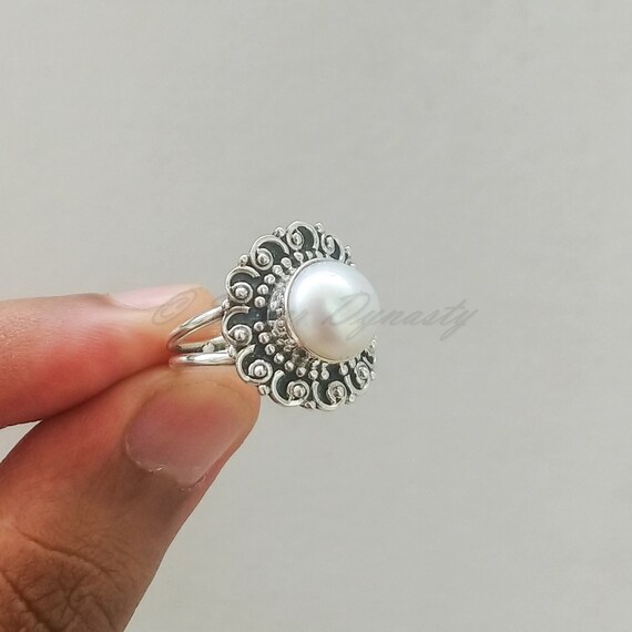 Pearl Ring 925 Sterling Silver Ring Round Pearl Ring | Etsy