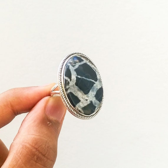 Black Septarian Ring 925 Solid Sterling Silver Ring Boho - Etsy