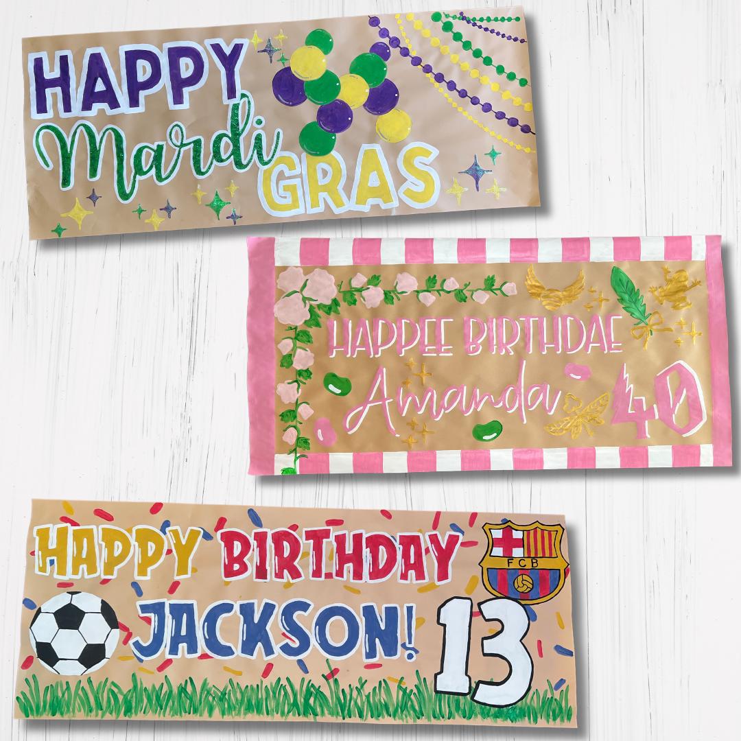 Hand-painted Custom Banner, Painted Birthday Banner, Painted Butcher ...