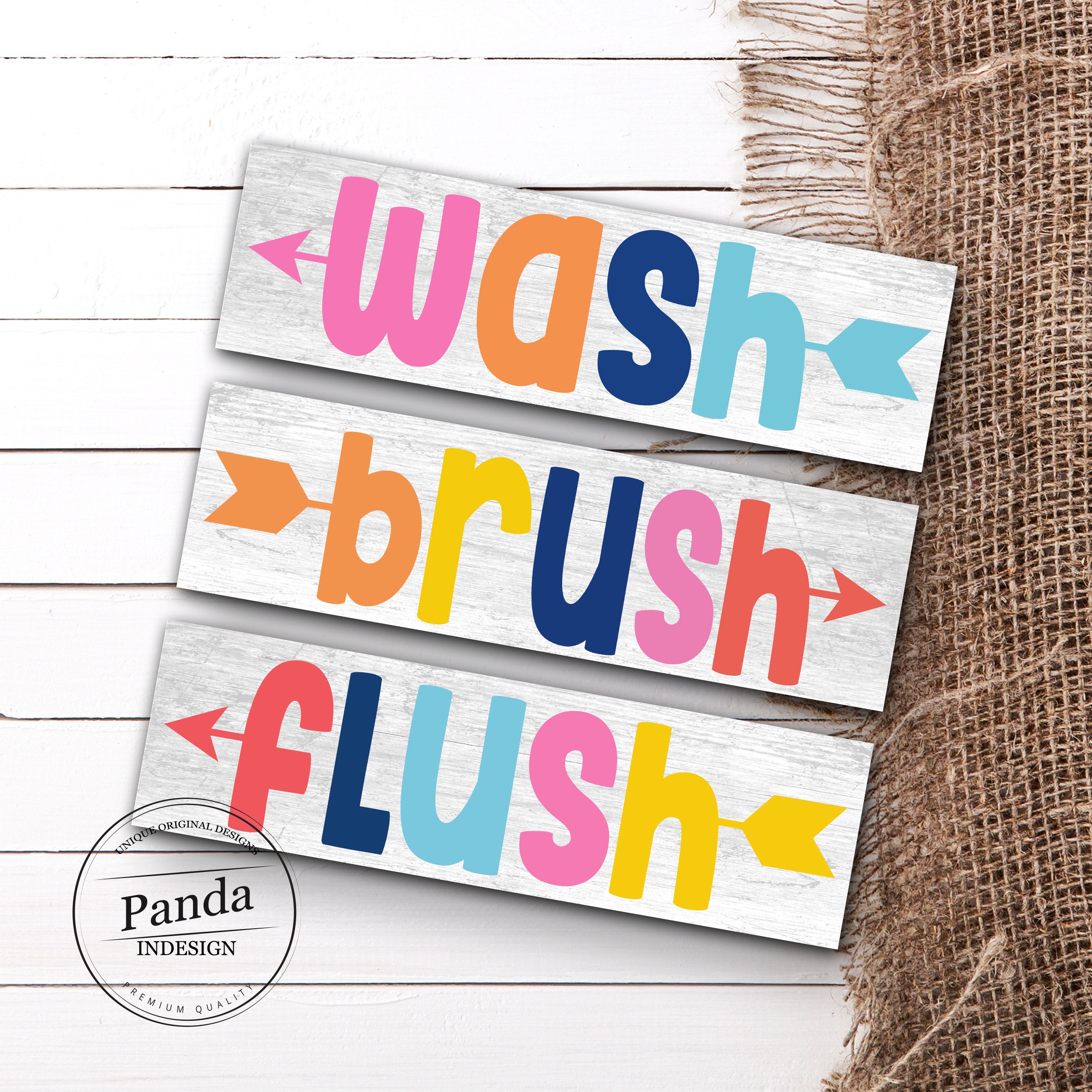 Set of 3 Bathroom Wall Signs Colorful Kids Decor Bathroom | Etsy