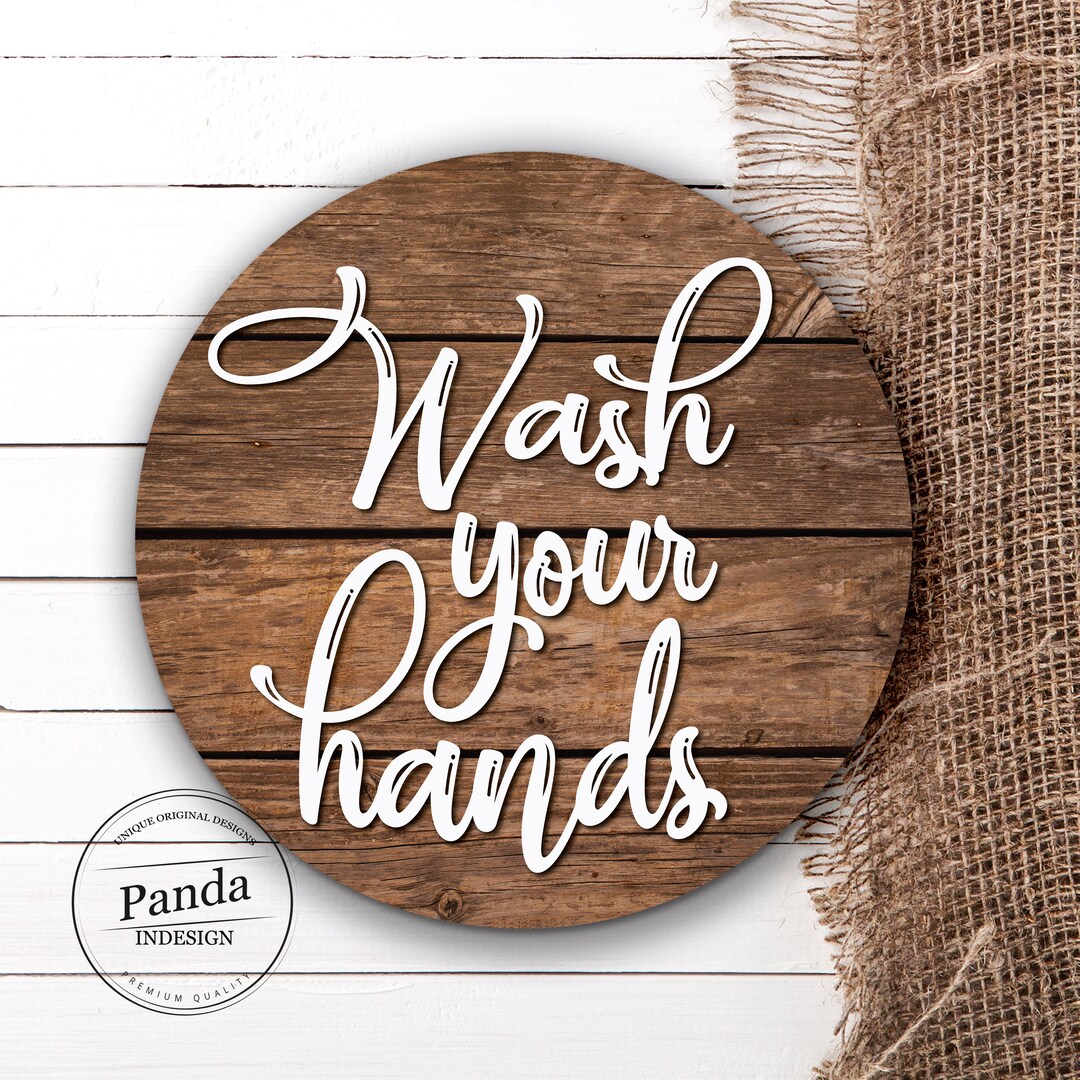Walnut Wash Your Hands Bathroom Sign, Modern Farmhouse Bathroom Wall ...