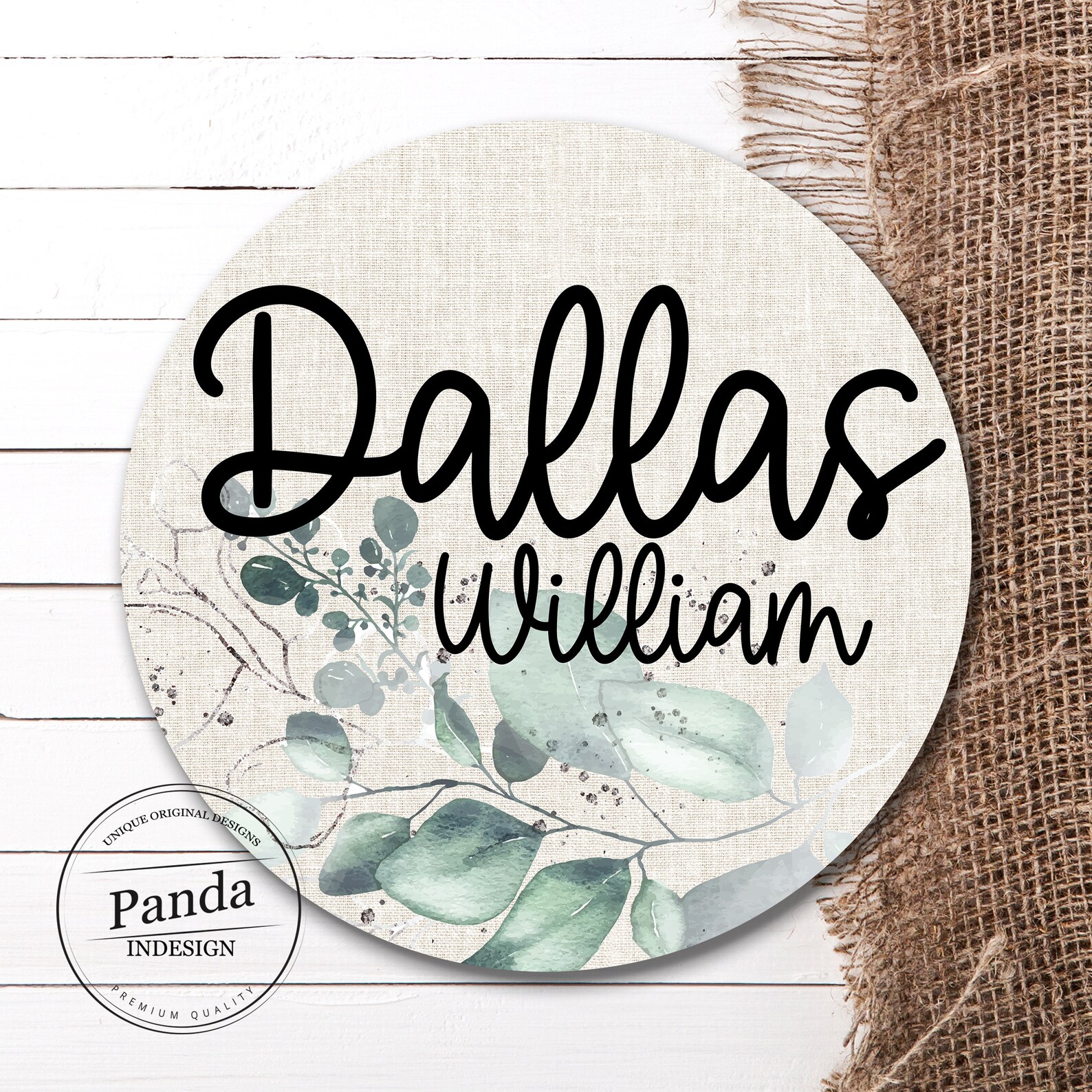 Green Floral Round Baby Sign Personalized Name Newborn - Etsy