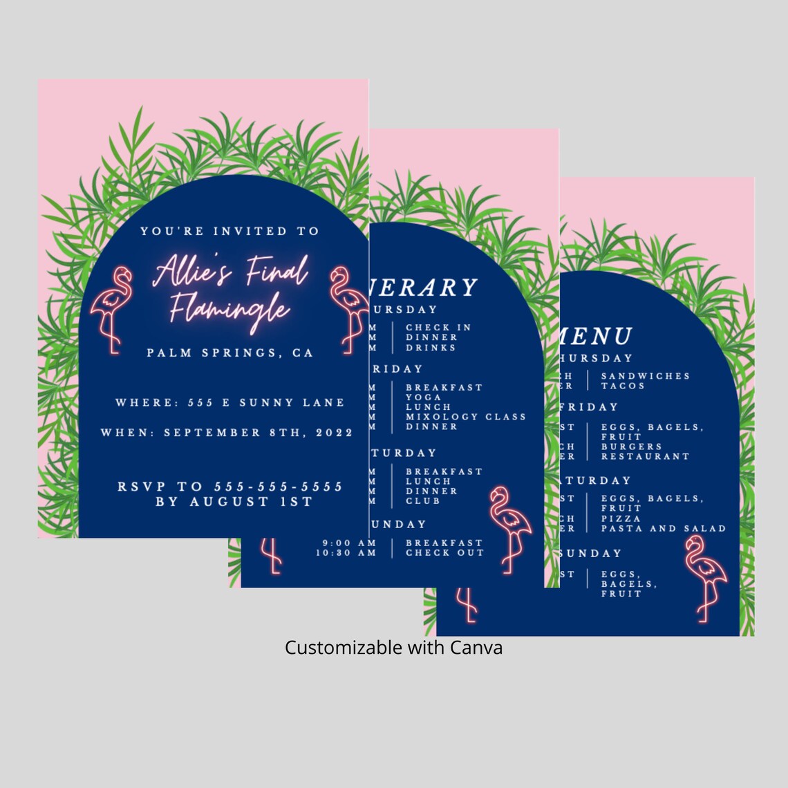 Final Flamingle Bachelorette Party Invite, Itinerary and Menu 5x7 ...