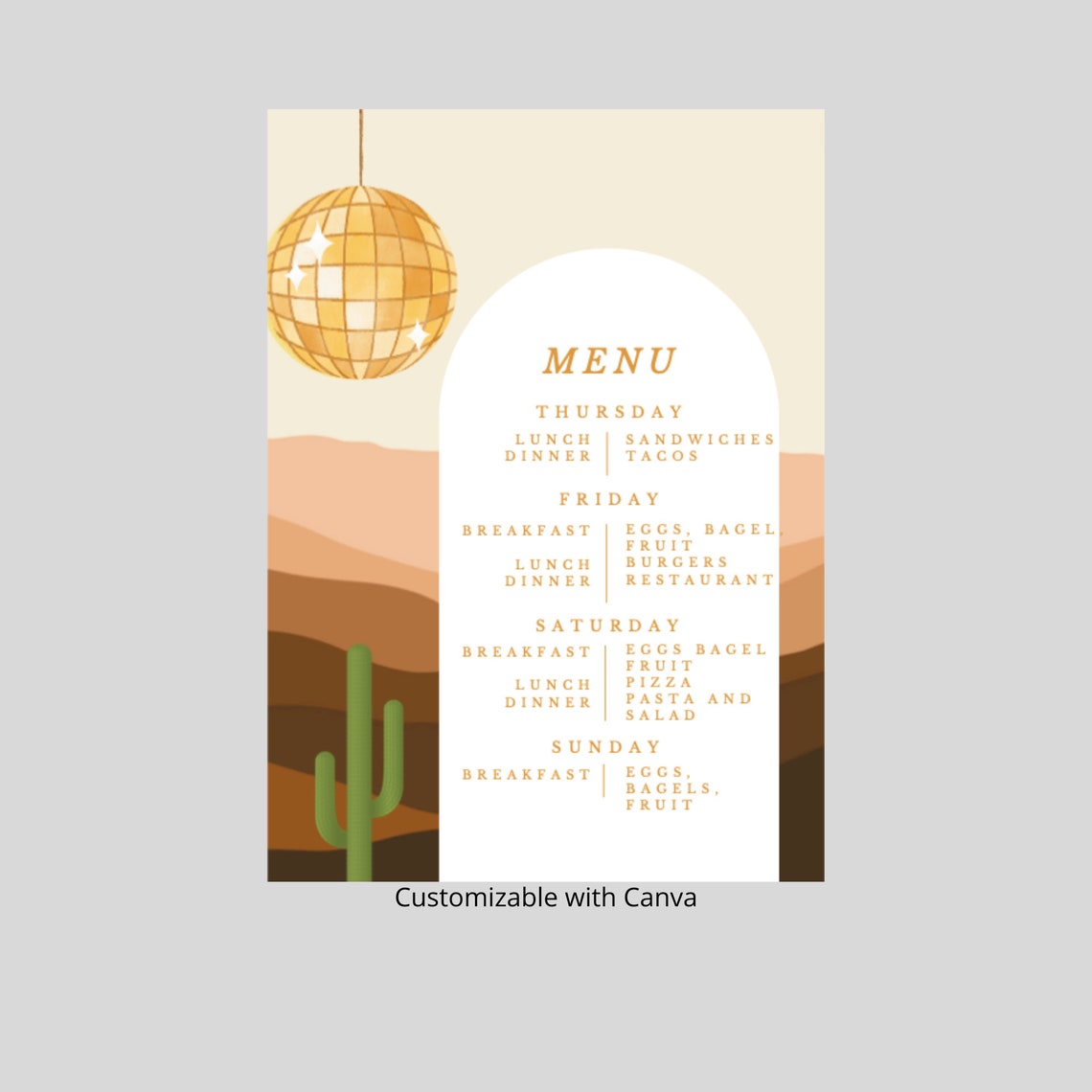 Desert Disco Bachelorette Party Invite Itinerary and Menu - Etsy