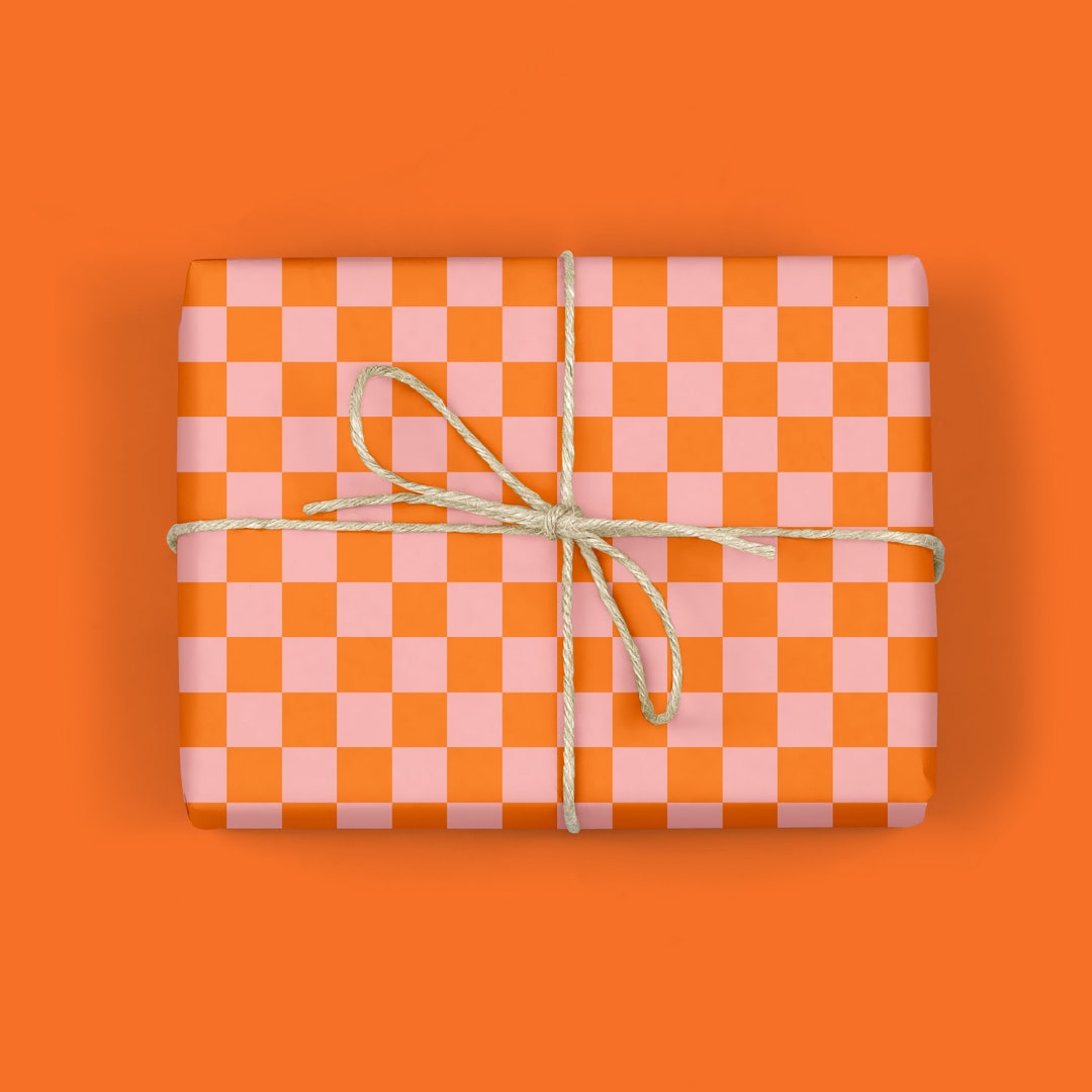 Retro Checkered Gift Wrap, Orange Pink Checkers,colorful Checkerboard ...